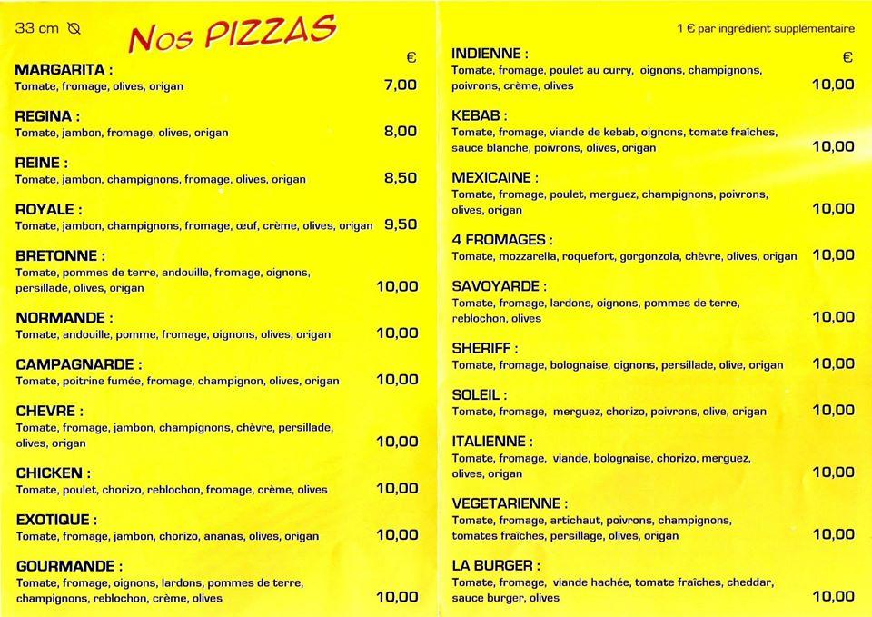 Carta del restaurante Mario Pizz', Ergué-Gabéric