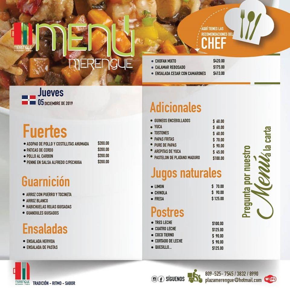 Carta de Restaurante Plaza Merengue, Bonao, WHWR+XP5