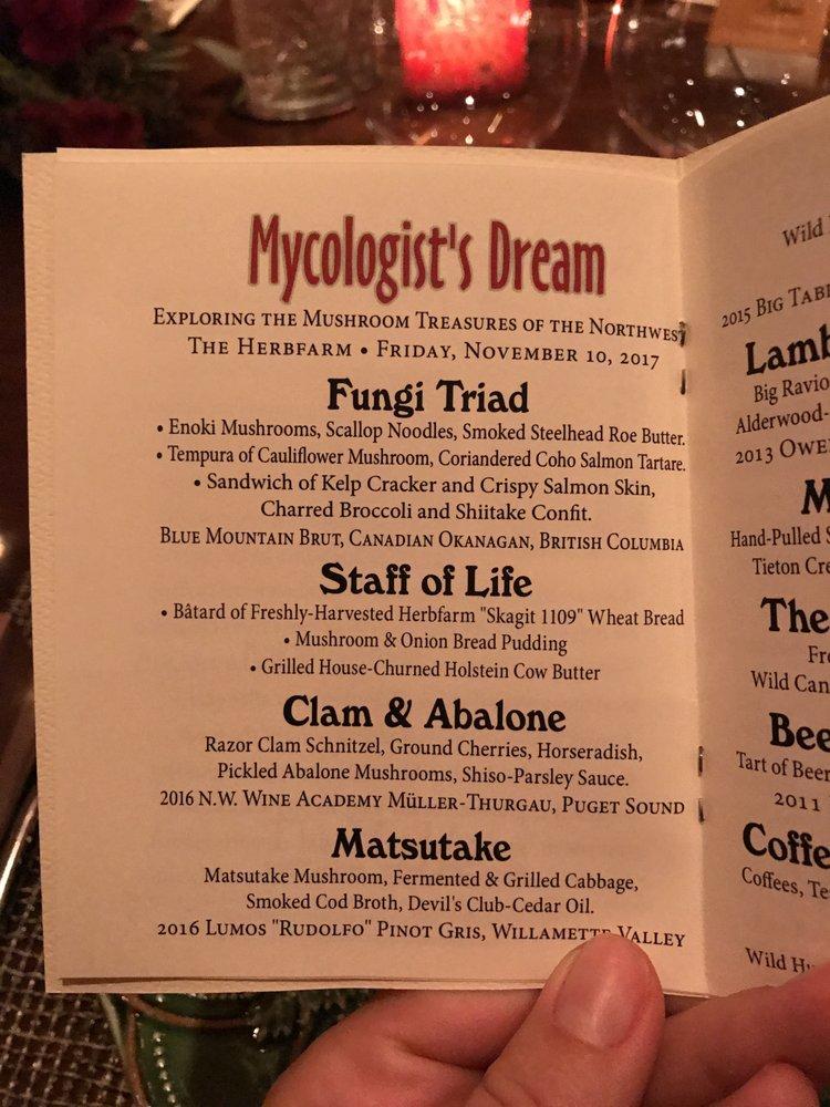 Menu at The Herbfarm restaurant, Woodinville