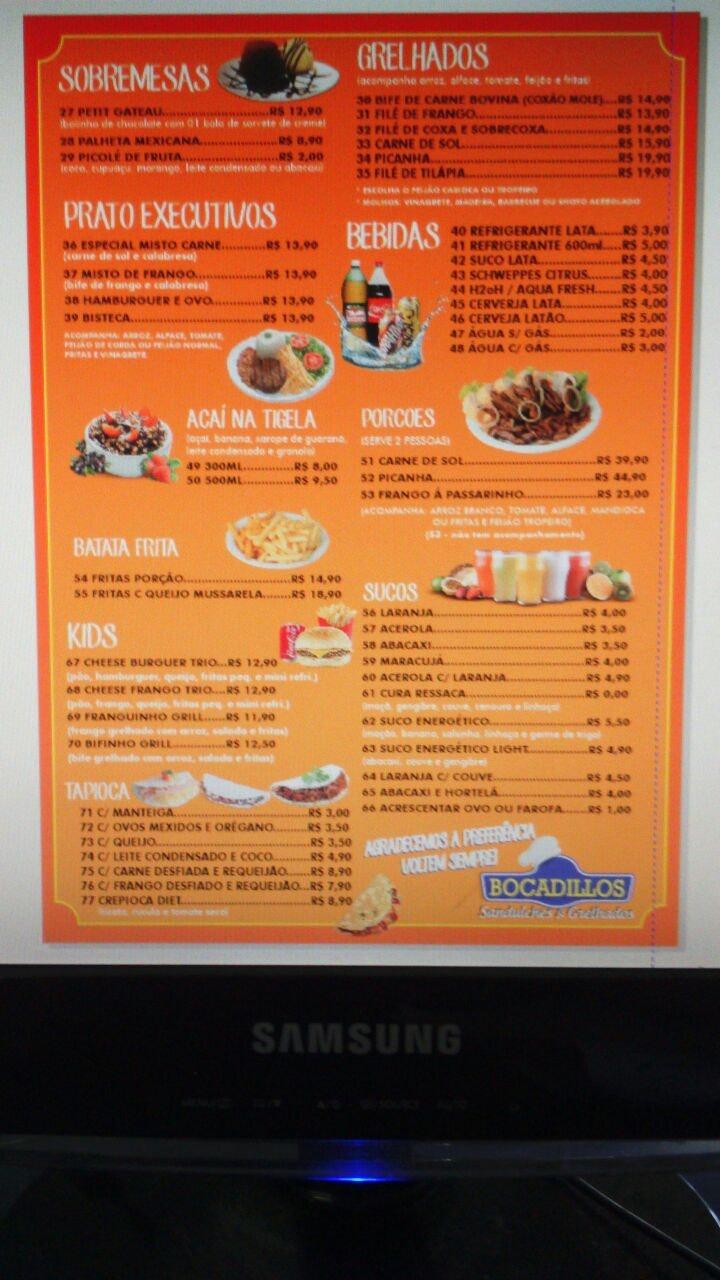 Menu em Bocadillos restaurante, Ceilândia