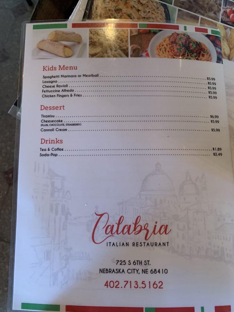Menu at Calabria Italian Restaurant, Nebraska City