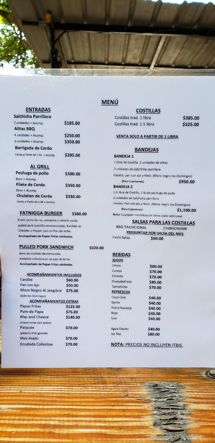 Menu at Gordo Prieto Ribs And Beer restaurant, Santiago De Los Caballeros