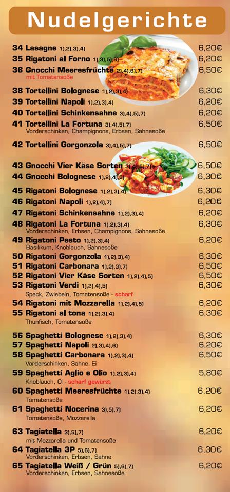 Carta del restaurante La Fortuna ( Neueröffnung ), Hochstadt am Main