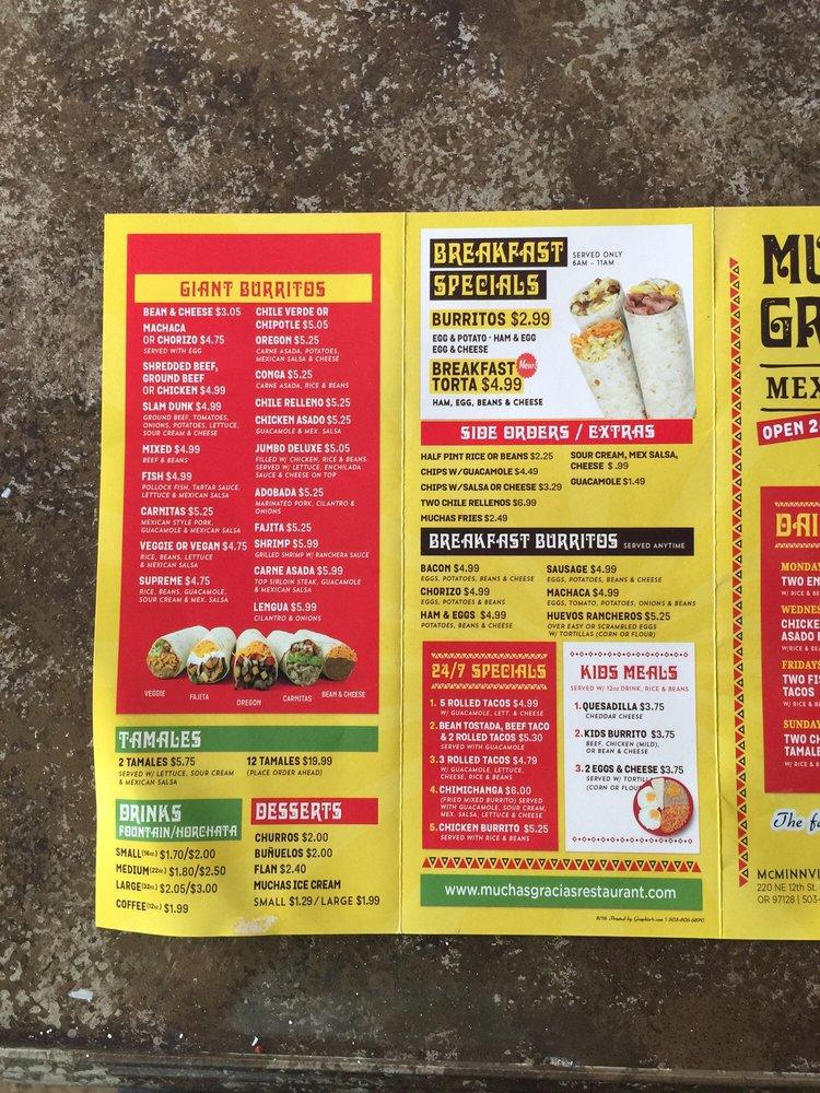 Menu at Muchas Gracias Mexican Food restaurant, McMinnville