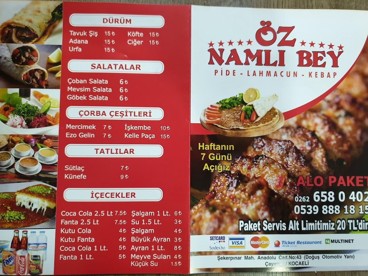 Menu at Öz Namli Bey, Şekerpınar Mahallesi