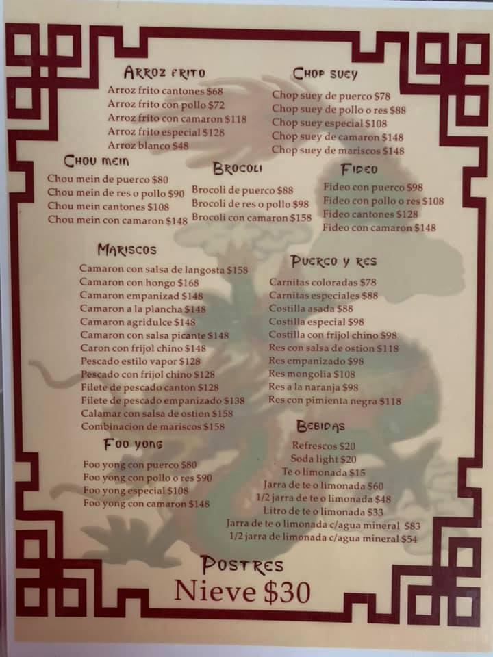 Menu at RESTAURANT LONG HUA, Ciudad Obregón