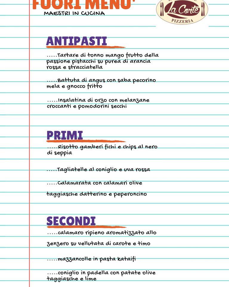 Menu da Ristorante Pizzeria La Corte, Ravenna