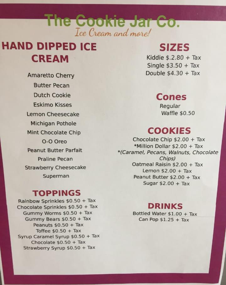 Menu at The Cookie Jar Co., Flint