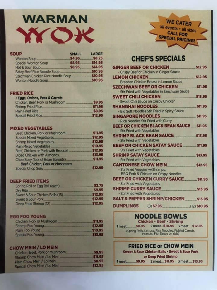 Carta del restaurante Warman Wok, Warman