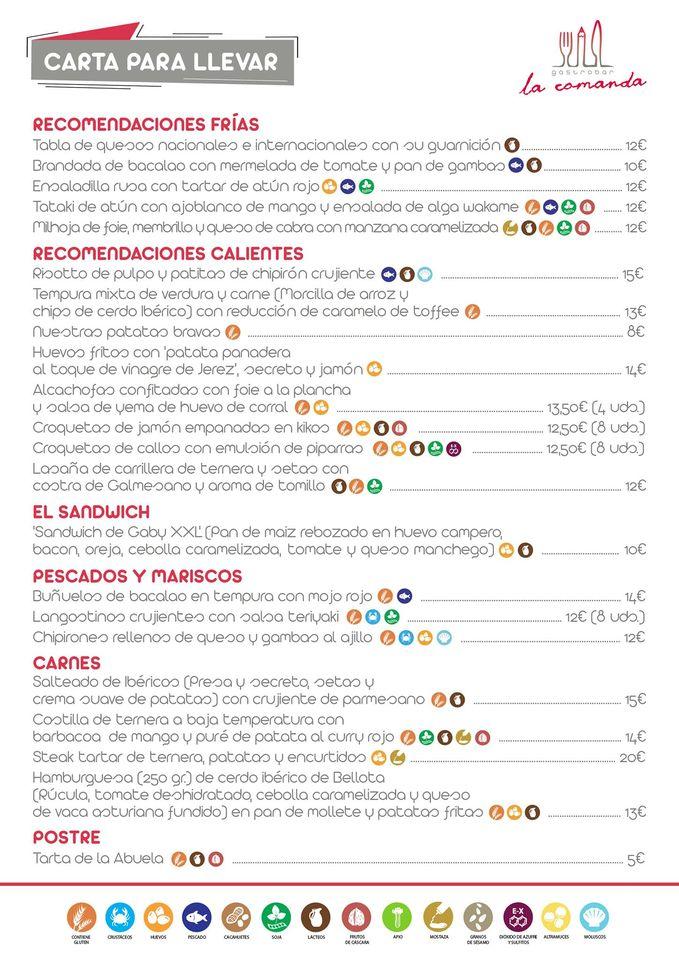 Menu at La Comanda Gastrobar, Talavera de la Reina