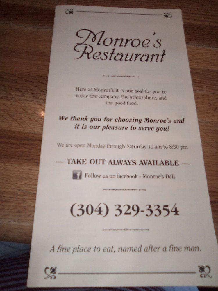 Menu at Monroe's steakhouse, Kingwood