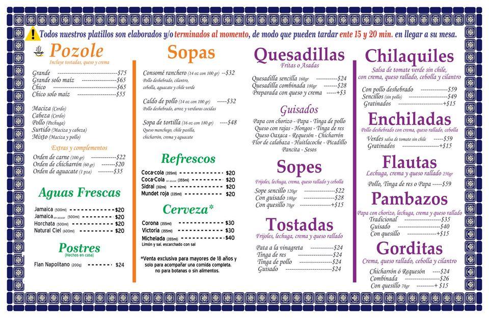 Carta del restaurante Antojitos Malú, Ciudad del México, Bélgica 815 ...