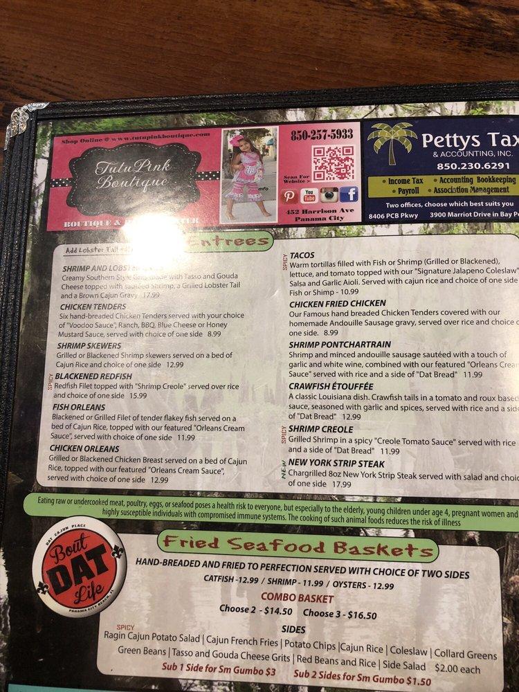 Menu at Dat Cajun Place Cafe, Panama City Beach, 2705 Thomas Dr