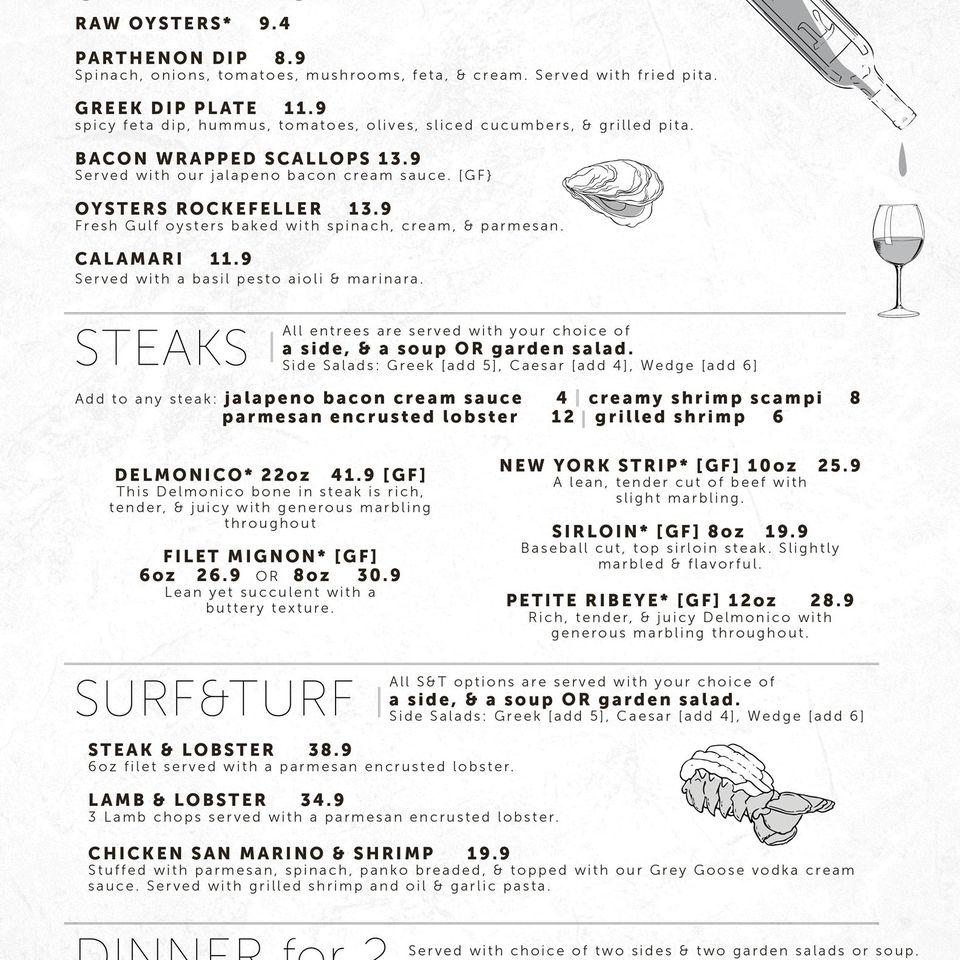 Menu at Parthenon Grille steakhouse, Murfreesboro
