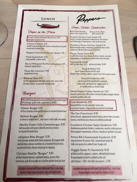 Menu at Peppers New Mexican Cafe & Bar, Mesilla