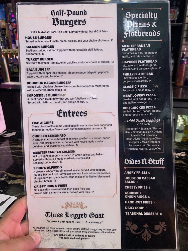 Menu at The Three Legged Goat pub & bar, Detroit