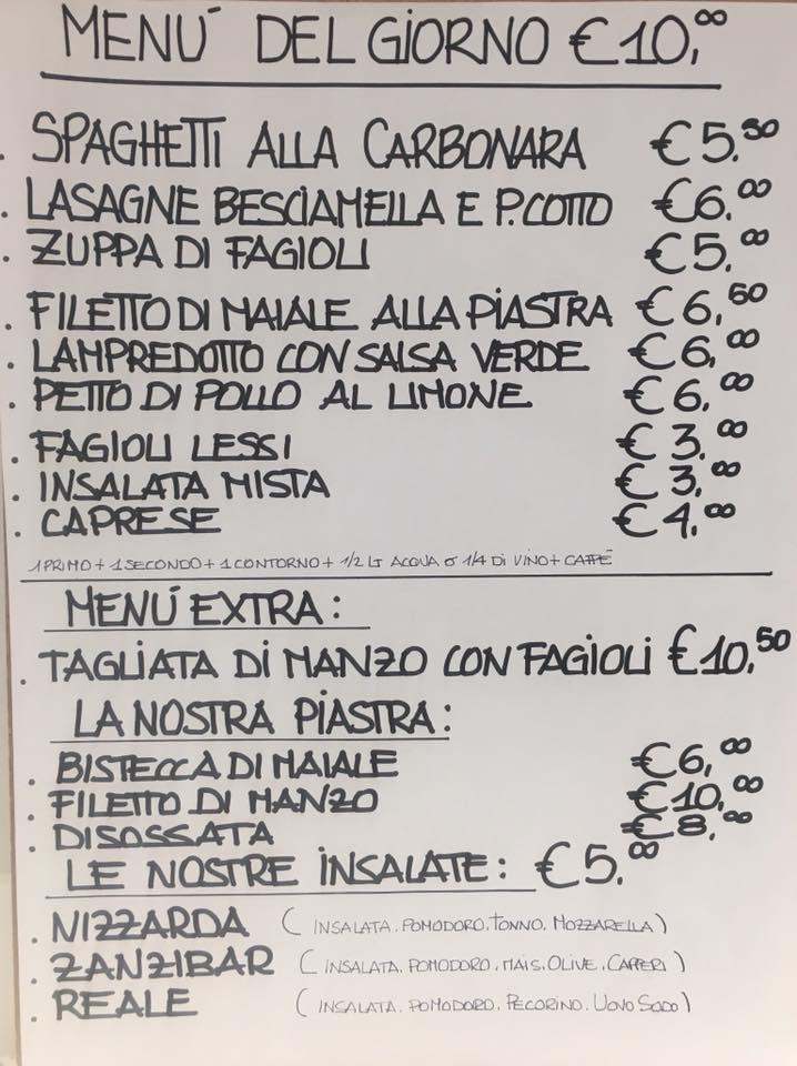 Menu at ZANZIBAR CAFE', Campi Bisenzio