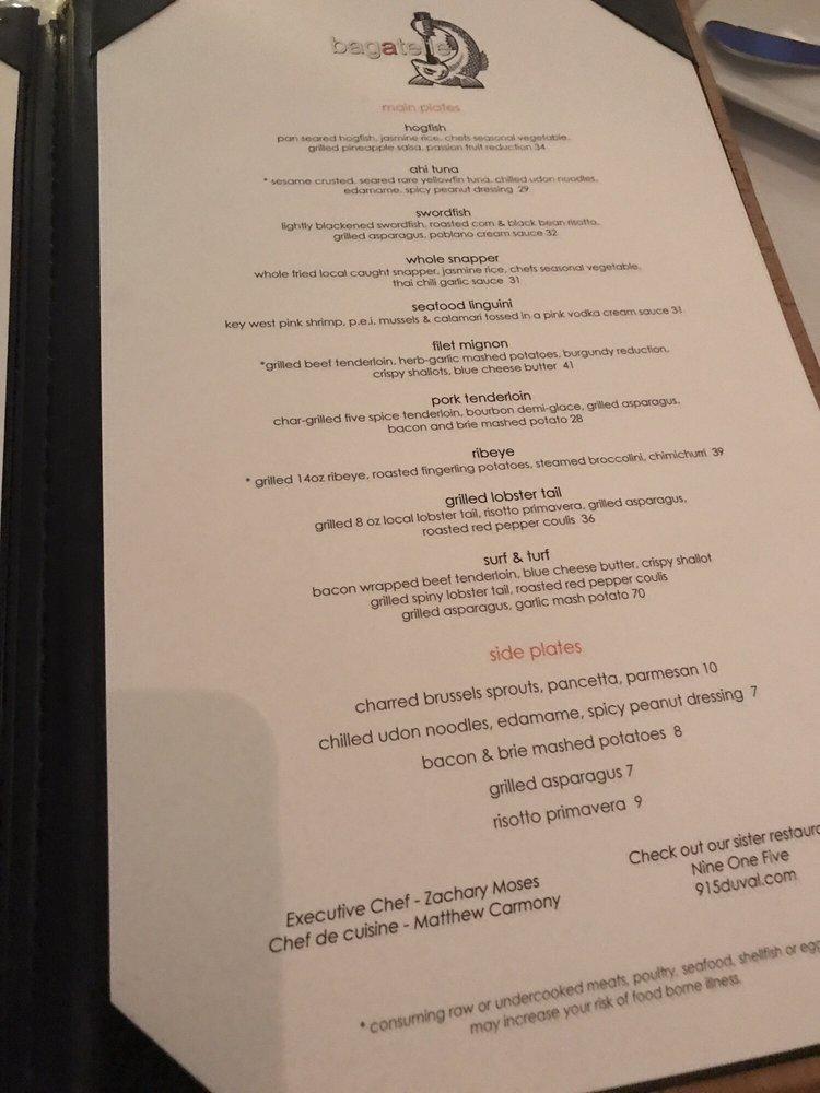 Menu at Bagatelle restaurant, Key West
