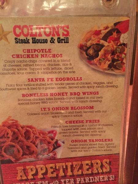 Menu at Colton's Steak House & Grill steakhouse, Russellville