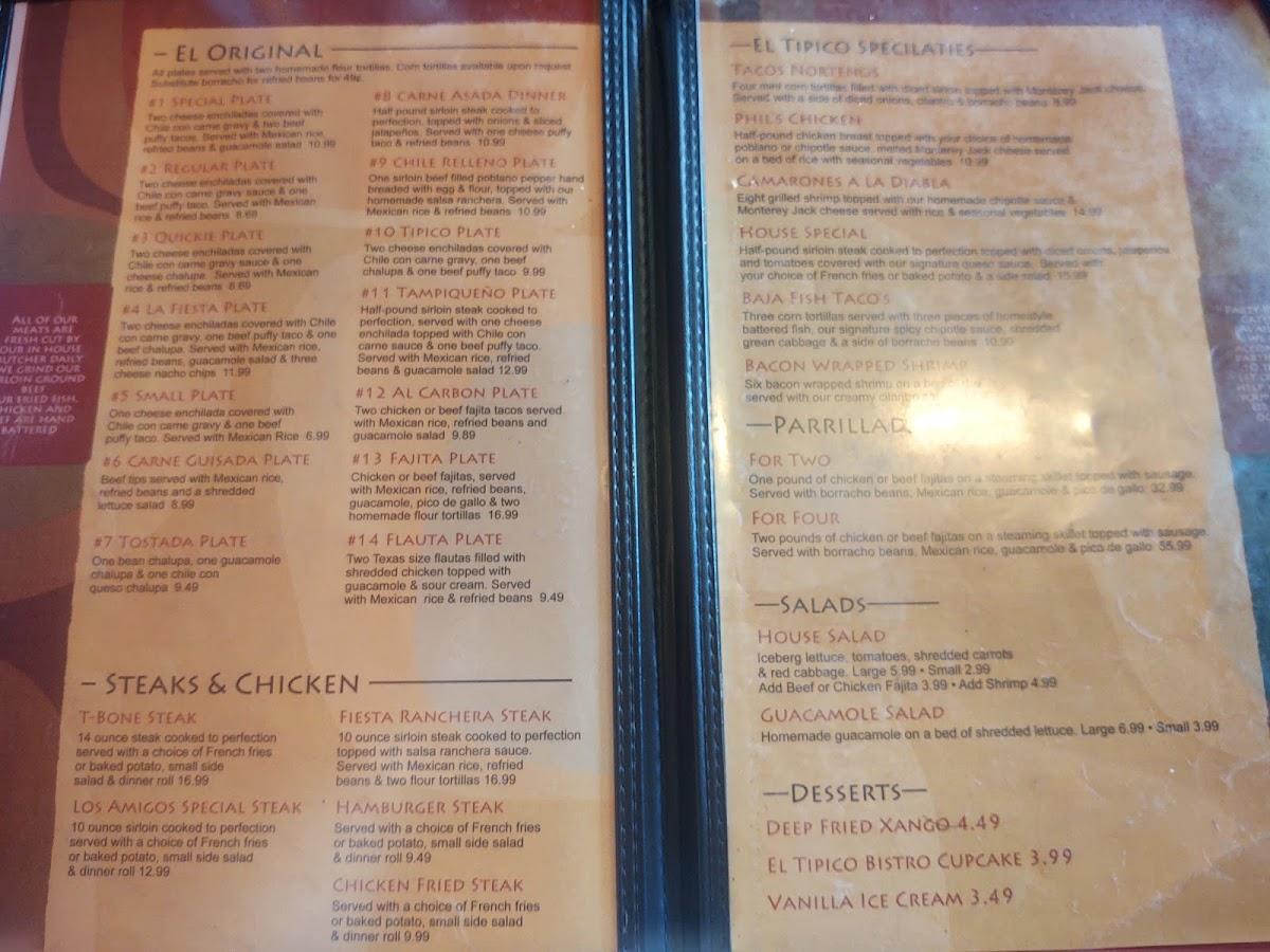 Menu at El Tipico Restaurant, San Antonio, Rigsby Ave