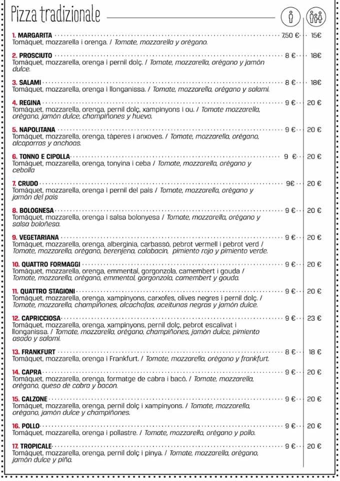 Carta del restaurante Pizza da Marco, Celrà