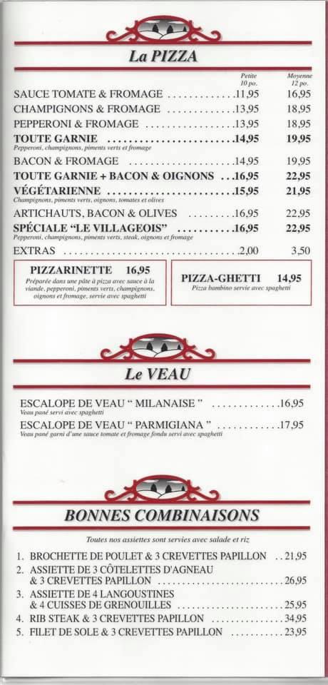 Menu au Restaurant le Villageois VAL-DAVID, Val-David