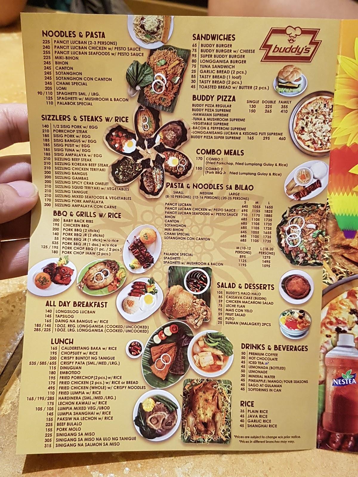 Menu at Buddy's Pancit Lucban restaurant, Quezon City, J2MQ+GQ2
