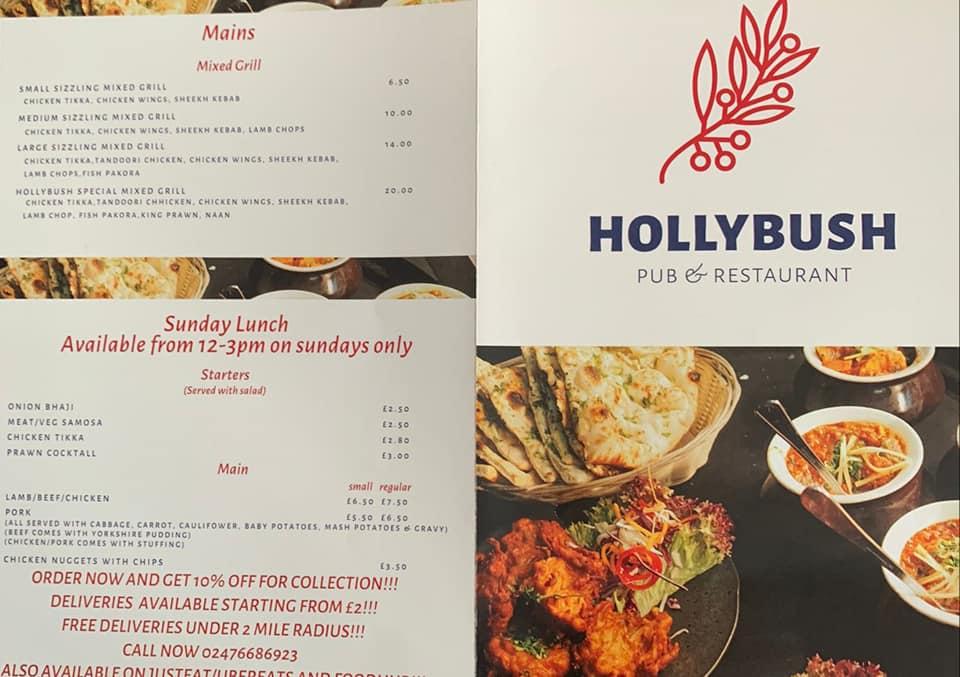 Menu at Hollybush pub & bar, Coventry, 270 Holbrook Ln