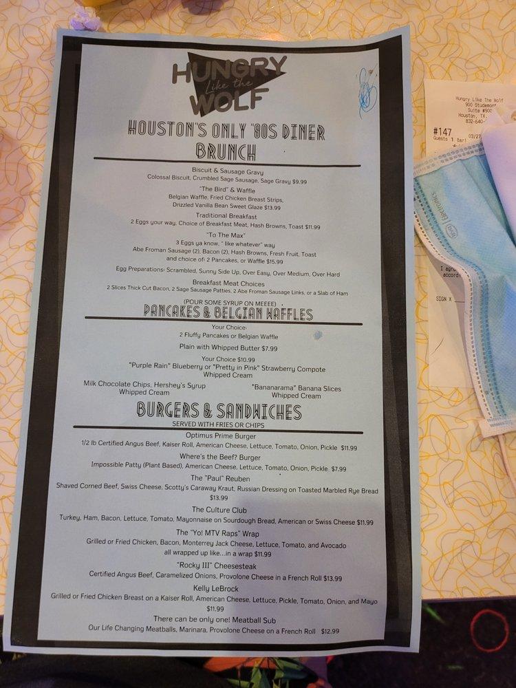 Menu at Hungry Like The Wolf pub & bar, Houston