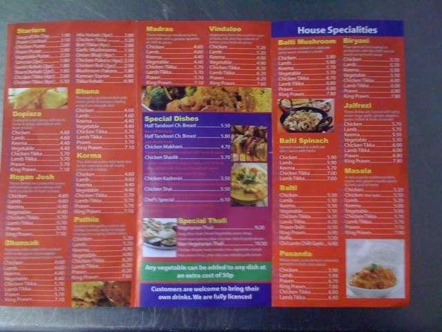 Menu at Kamran Balti House restaurant, Halifax
