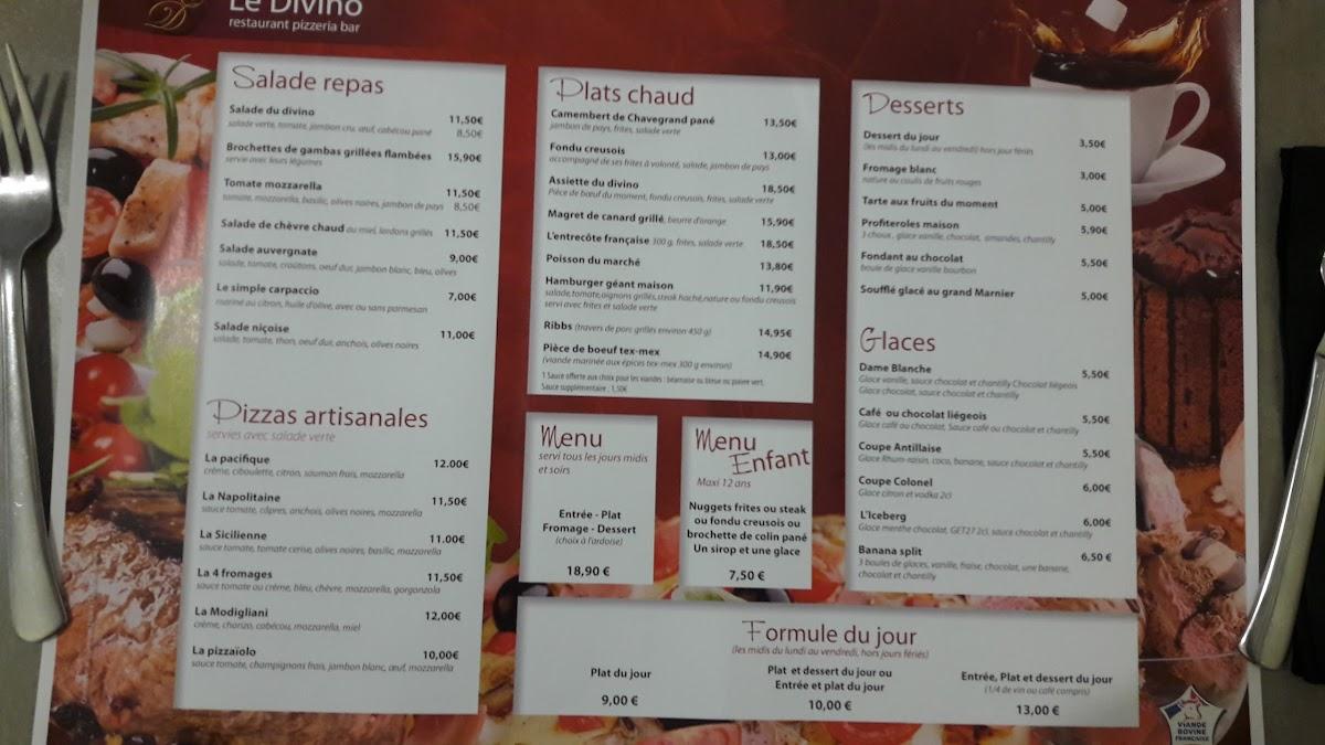 Carta del restaurante Le Divino, Guéret