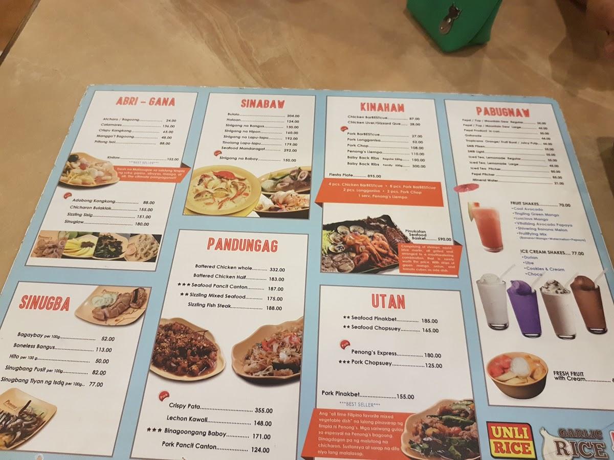 Menu at Penong's Quirino restaurant, Davao City, Gaisano Commercial ...