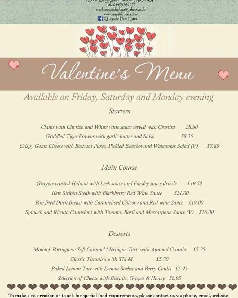 Menu at Quayside Plaza restaurant, Great Yarmouth