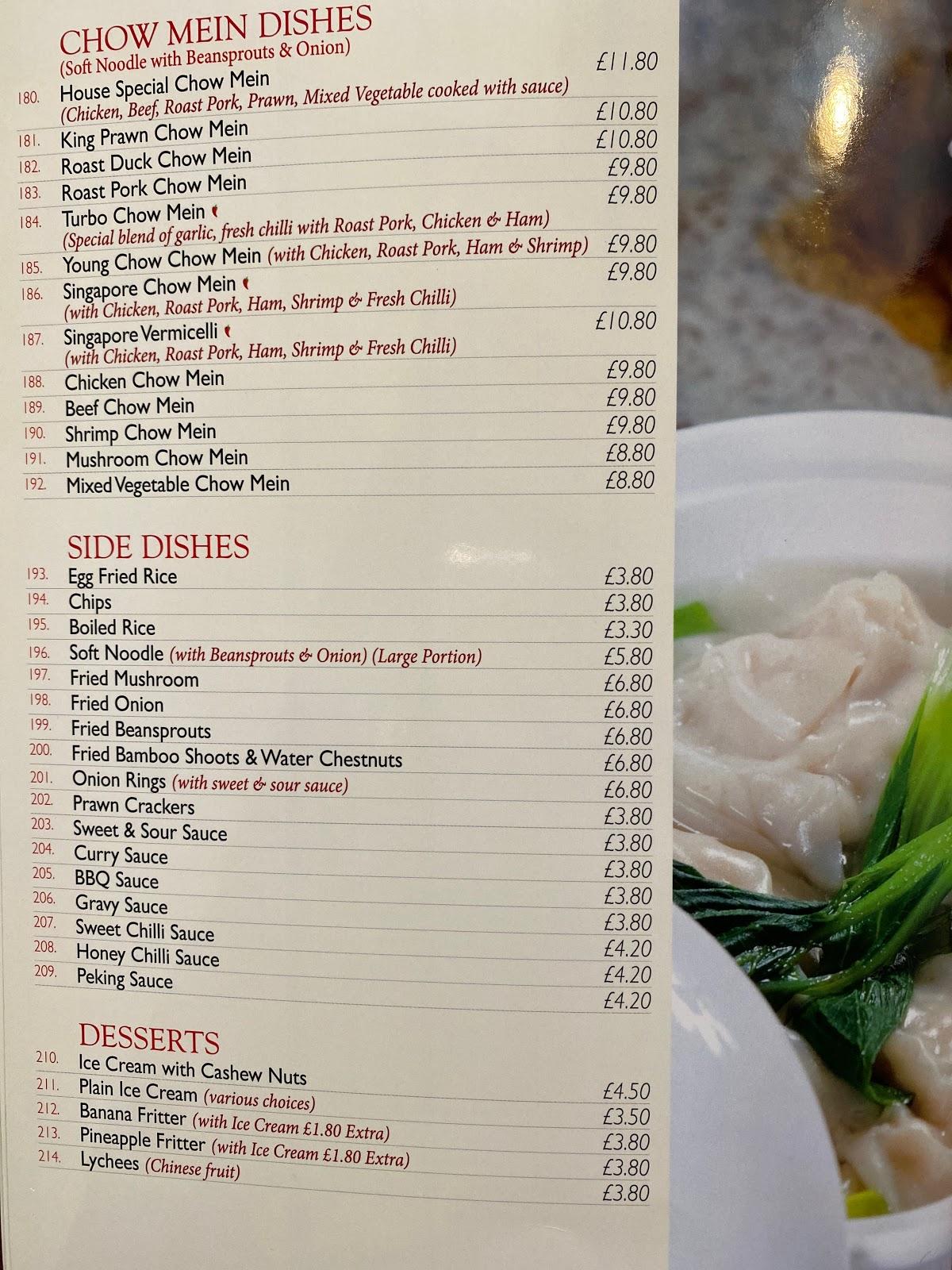 Menu at China Palace restaurant, Fort William