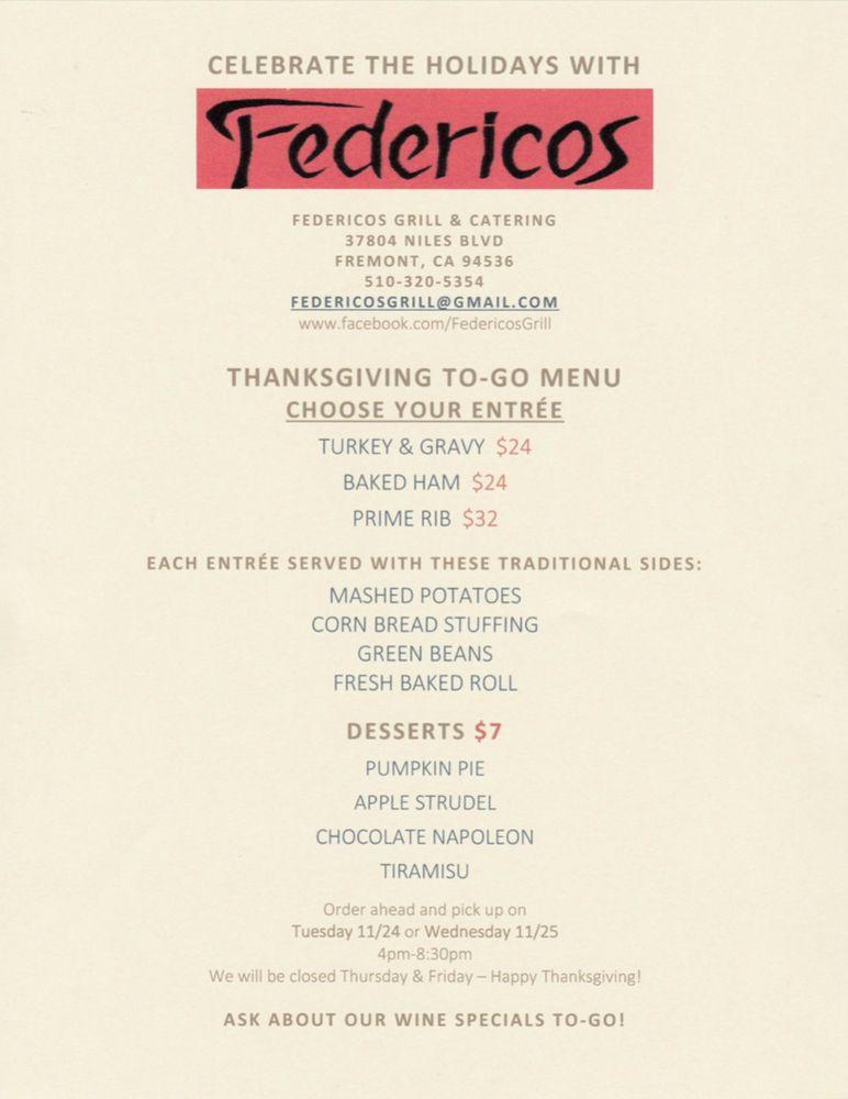 Menu at Federicos' Grill & Catering pub & bar, Fremont