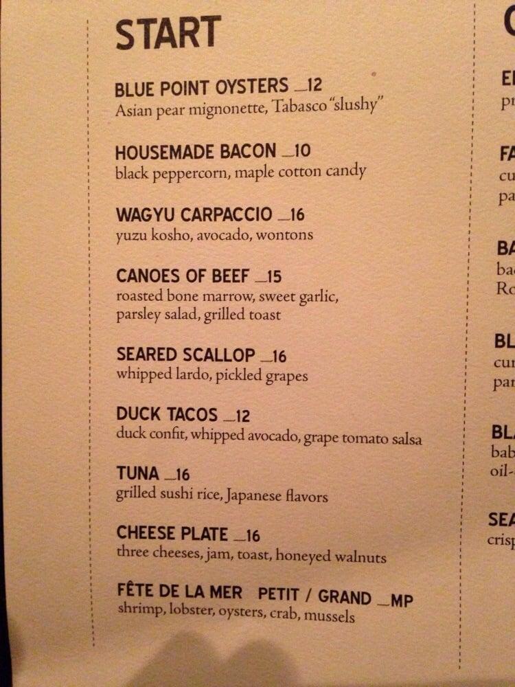 Menu at Kayne Prime Steakhouse, Nashville
