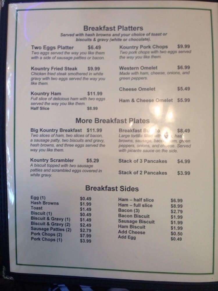 Menu at Kountry Kitchen Grille restaurant, Clarksville