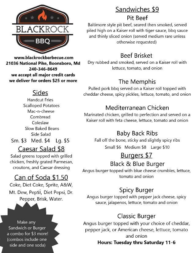 Menu at Black Rock Barbecue, Mount Lena