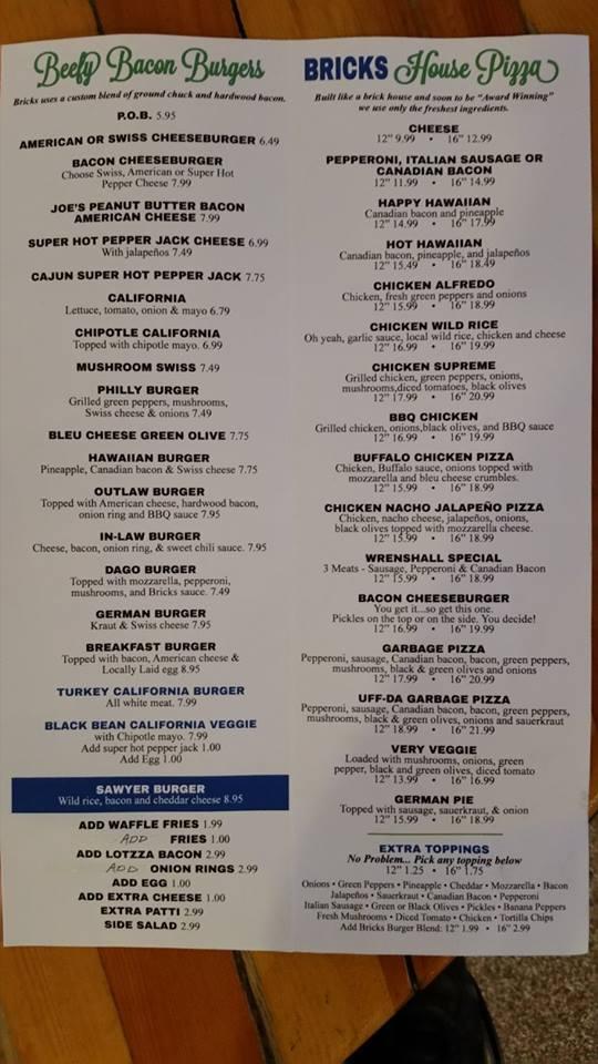 Menu at Bricks Wrenshall Pub, Wrenshall