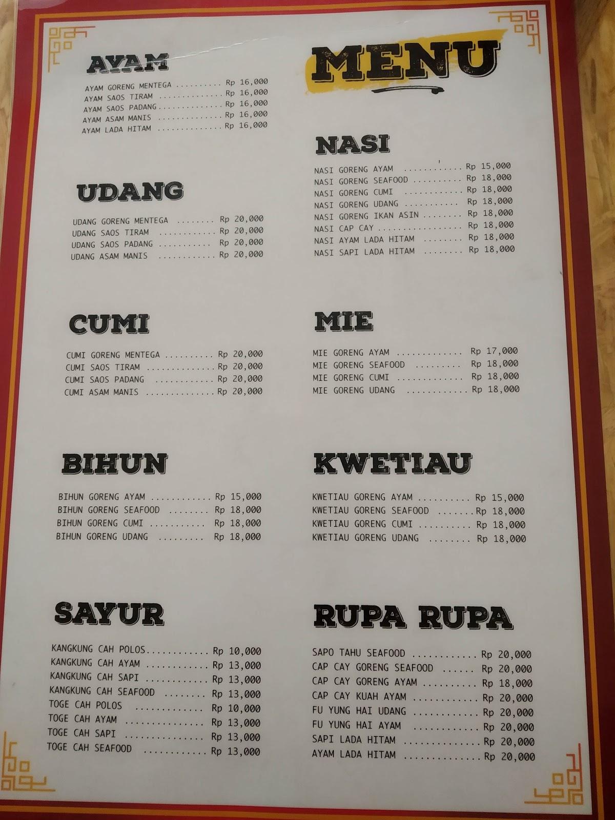 Menu at Chinese food 88 - Tanah Merdeka restaurant, East Jakarta