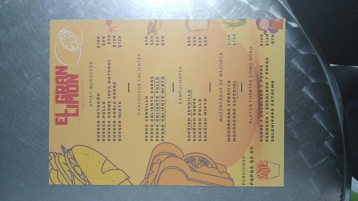 Menu at El Gran Limón restaurant, Villavicencio