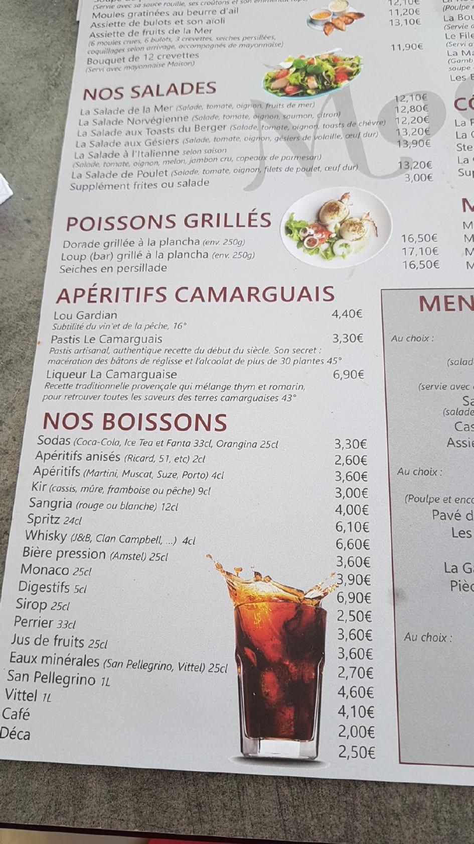 Menu au Café Moderne, Le Grau-du-Roi, 46 Quai Général de Gaulle