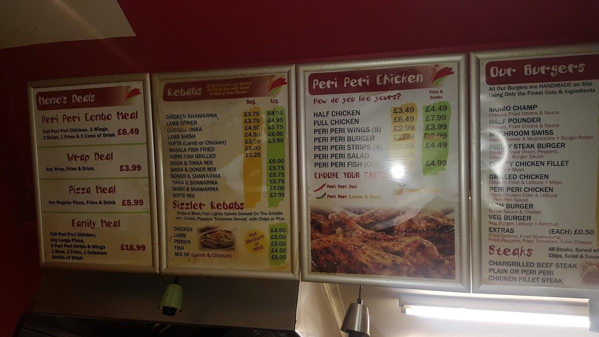 Menu at Monmos restaurant, Derby