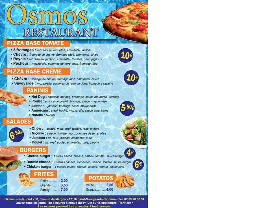 Menu at OsmoS Bar Restaurant, Saint-Georges-de-Didonne