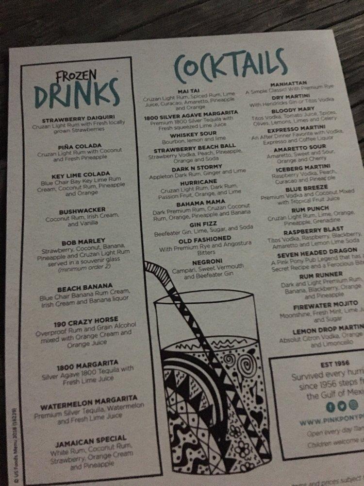 Menu at Pink Pony Pub, Gulf Shores