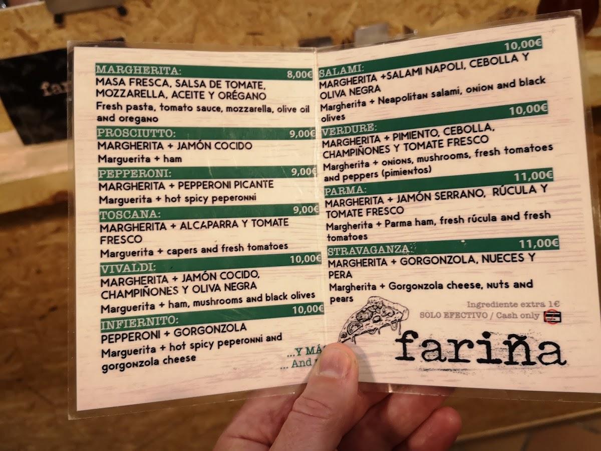 Menu at Pizzería Fariña Baiona, Baiona