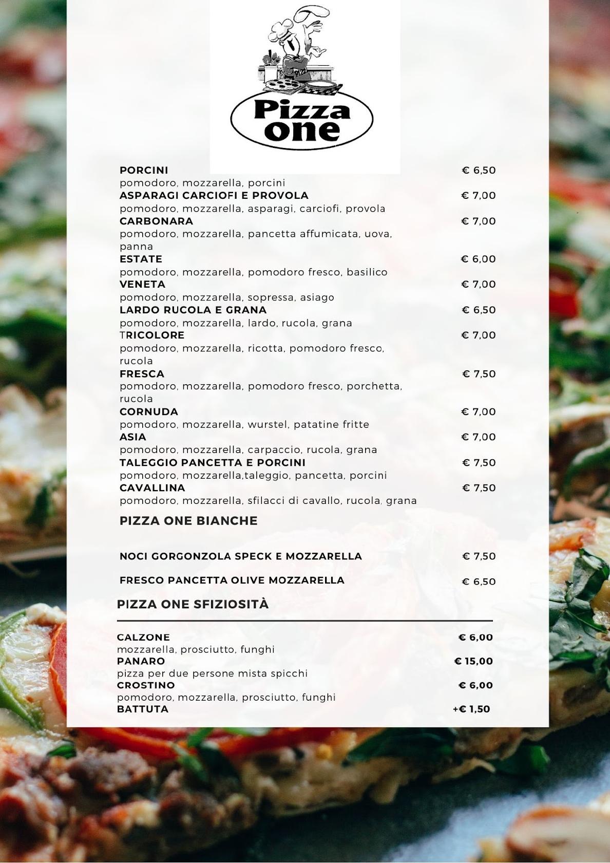 Menu da Pizzeria Pizza One, Cornuda