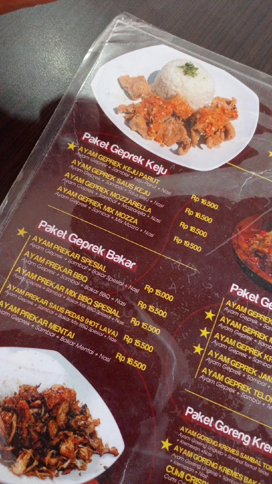 Menu at Preksu 'Ayam Geprek dan Susu' - UMY ...