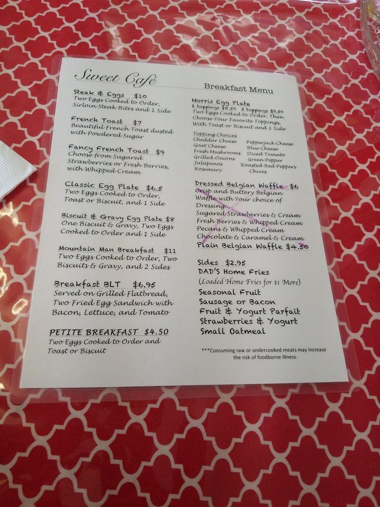 Menu at Sweet Cafe, Norris