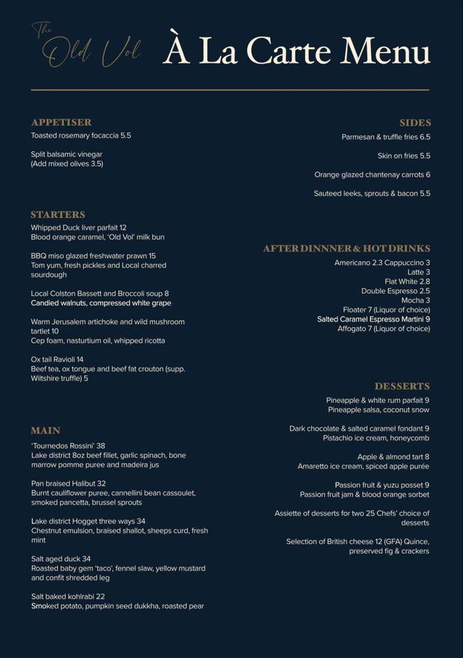 Menu at The Old Vol pub & bar, Lowdham
